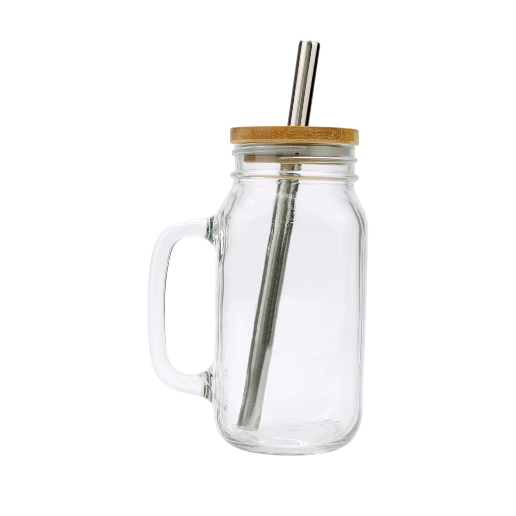 MANSON JAR DE VIDRIO 500ML CON TAPA DE BAMBOO Y CARRIZO DE METAL ...